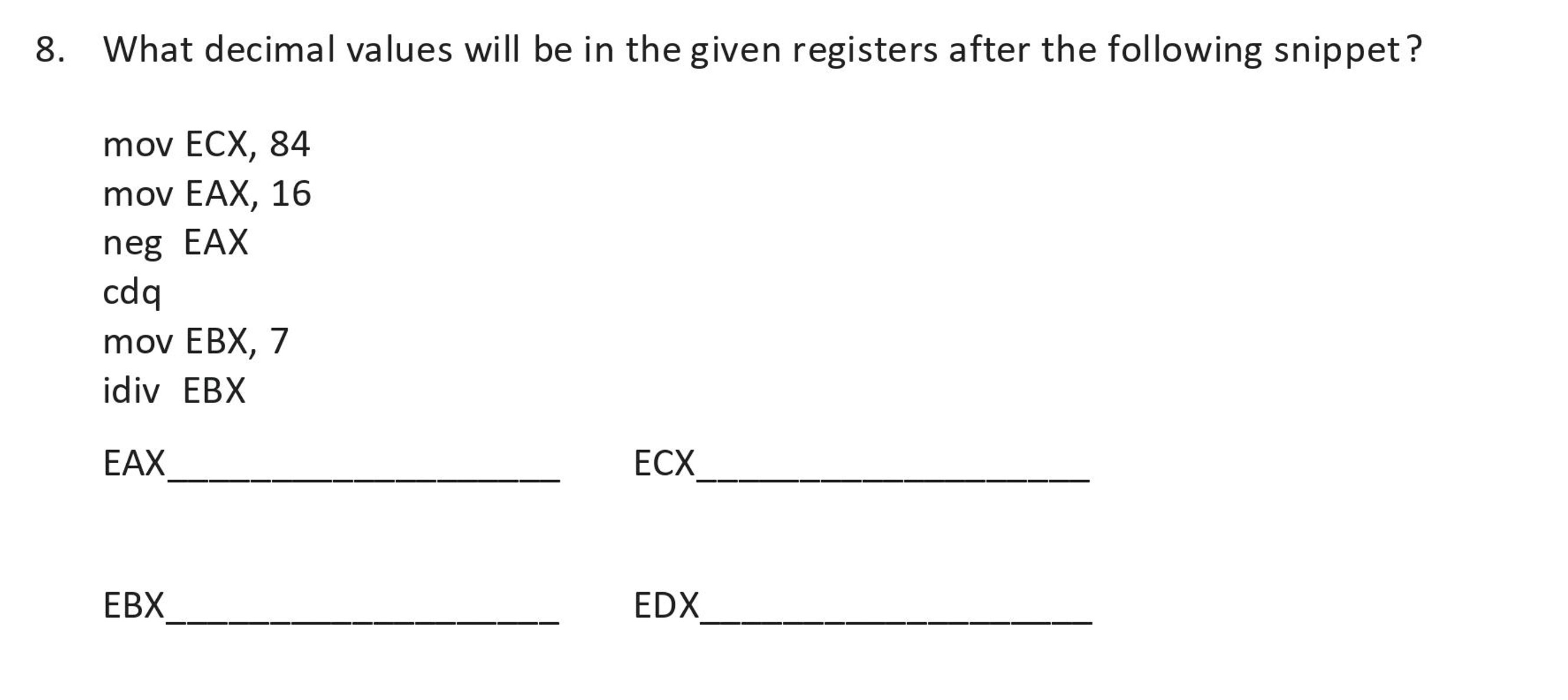 Solved What decimal values will be in the given registers | Chegg.com Solved What decimal values will be in the given registers | Chegg.com