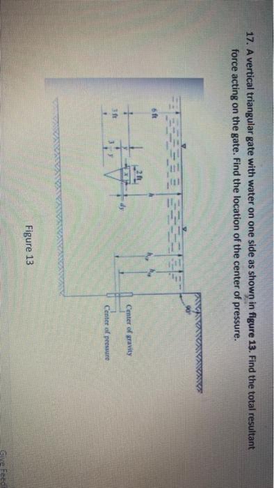 Solved 17. A vertical triangular gate with water on one side | Chegg.com