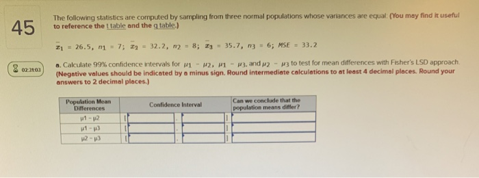 Solved The following statistics are computed by sampling | Chegg.com