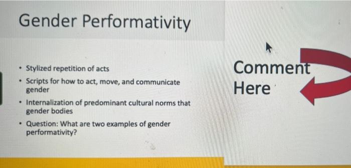 Gender Performativity Stylized repetition of acts . | Chegg.com