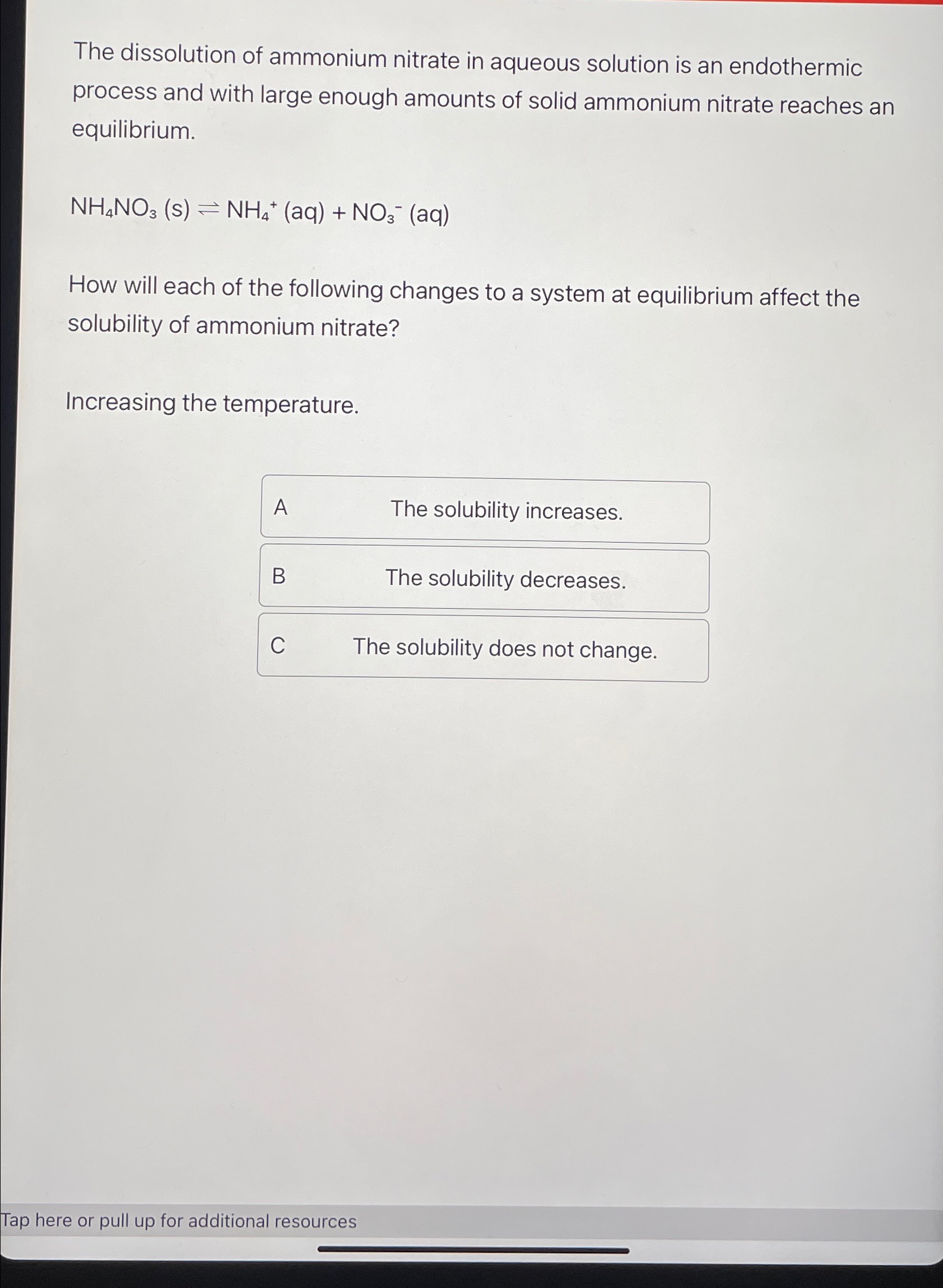 Solved The dissolution of ammonium nitrate in aqueous | Chegg.com