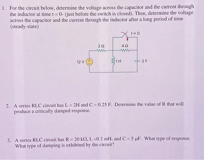 Solved For the circuit below, determine the voltage across | Chegg.com