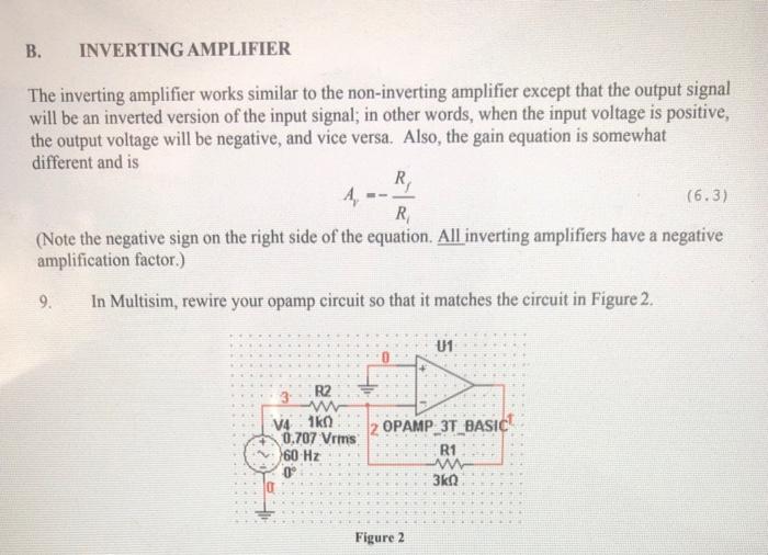 Solved B. INVERTING AMPLIFIER The inverting amplifier works | Chegg.com