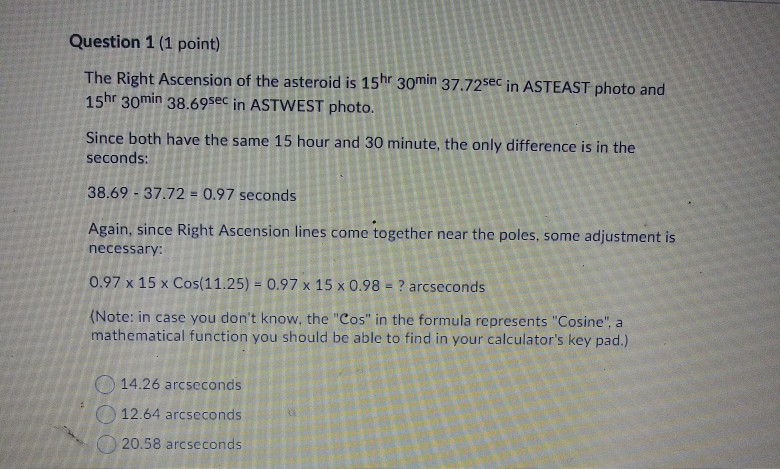 Solved Question 3 (1 point) To calculate parallax we use | Chegg.com