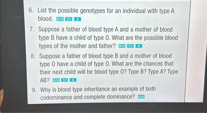 Solved 6. List the possible genotypes for an individual with | Chegg.com