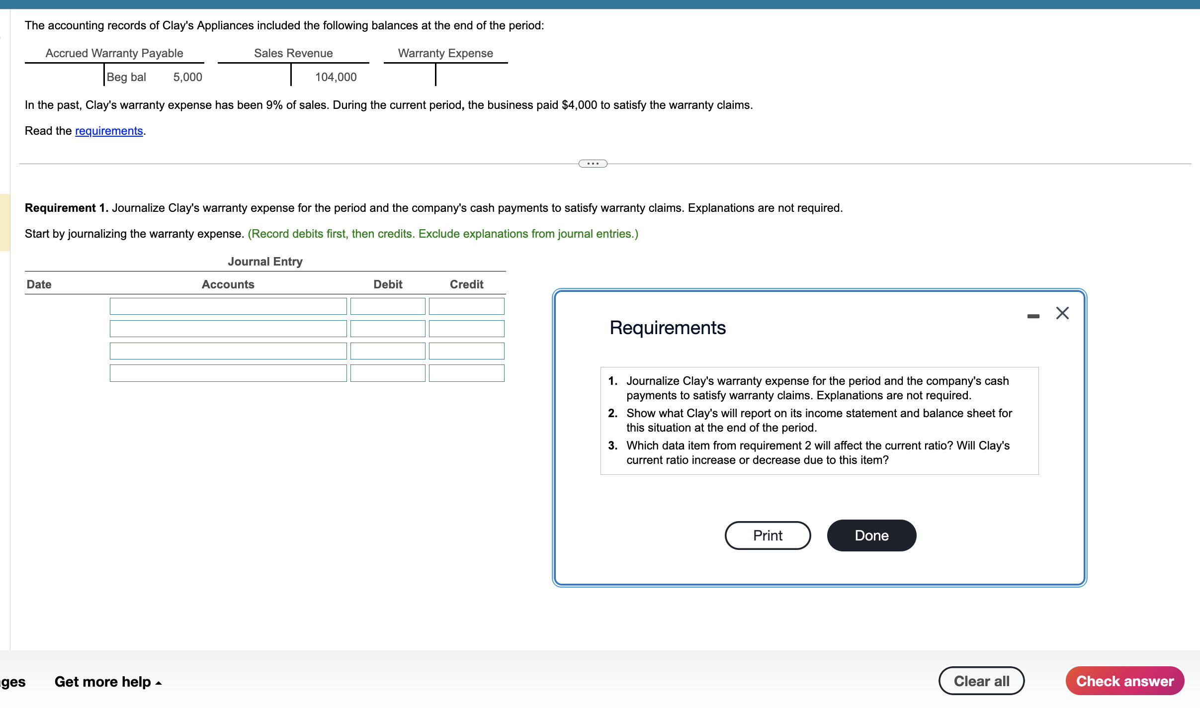 Solved The accounting records of Clay's Appliances included | Chegg.com