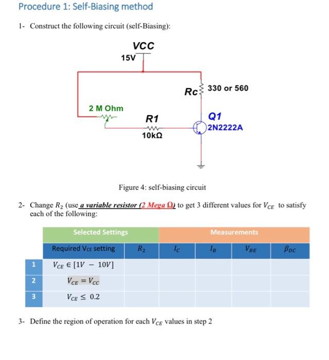 Solved Procedure 1: Self-Biasing method 1. Construct the | Chegg.com