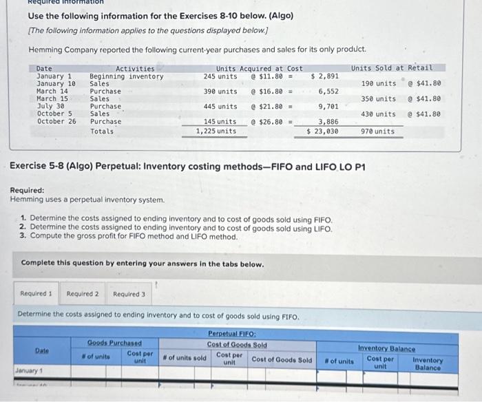 Solved Require Use the following information for the | Chegg.com
