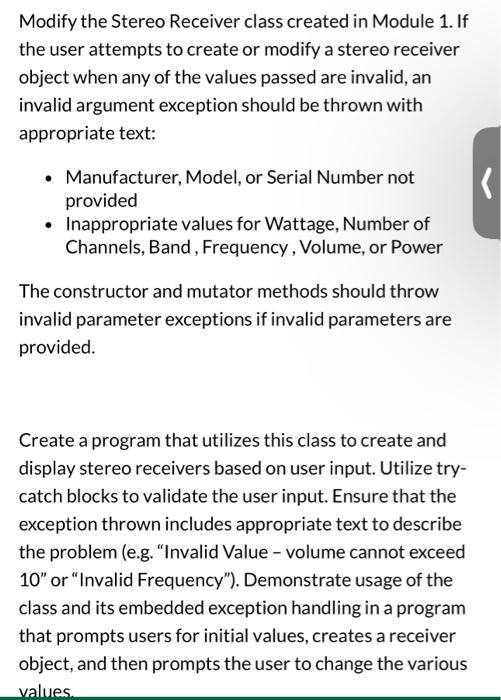 Solved Modify The Stereo Receiver Class Created In Module 1