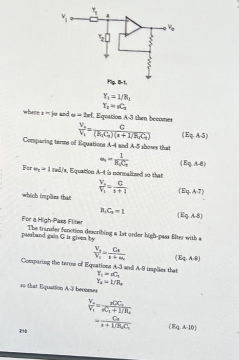Solved A. IST ORDER FILTER (FIG. B-1) General Formula: At | Chegg.com