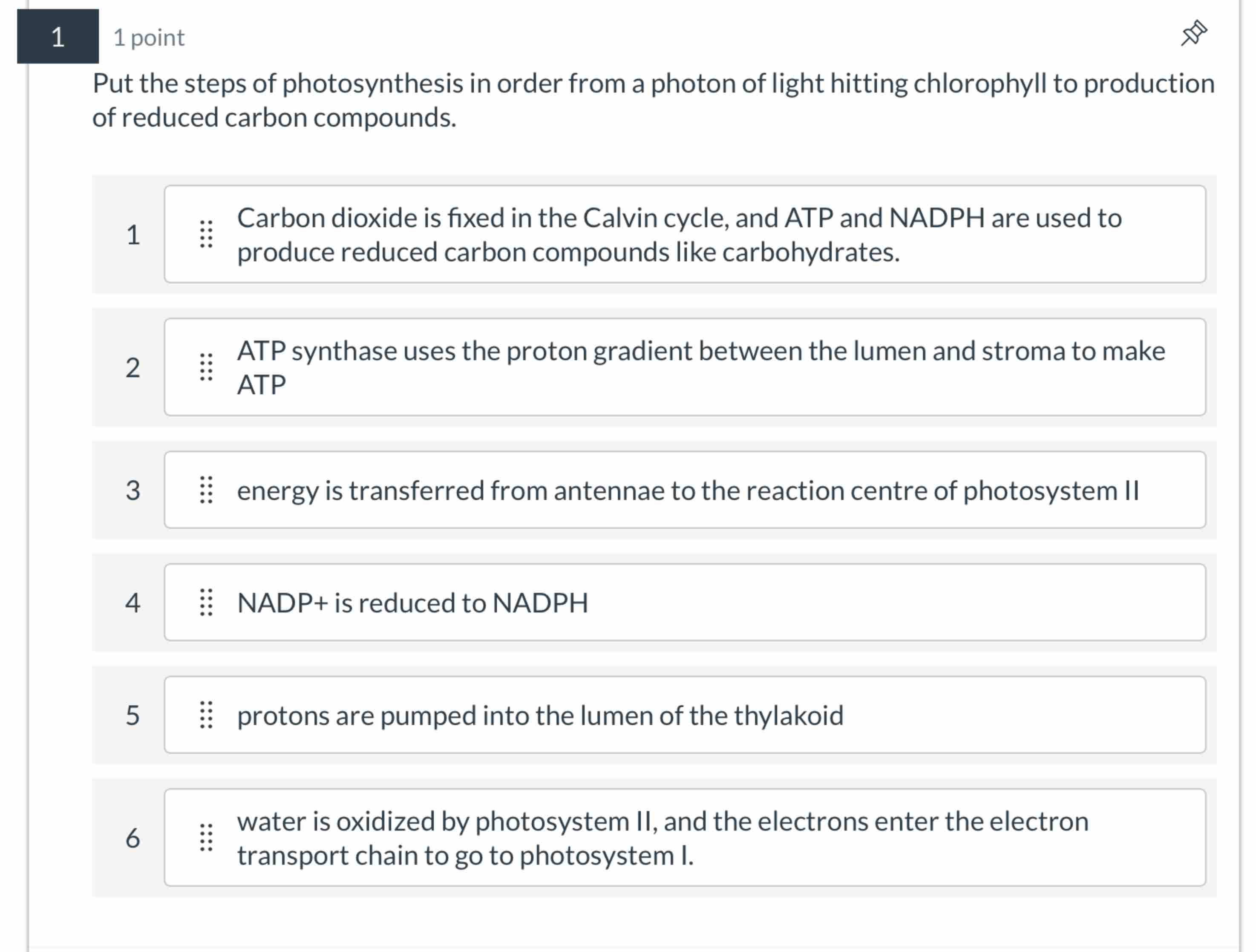 Solved Put the steps of photosynthesis in order from a | Chegg.com