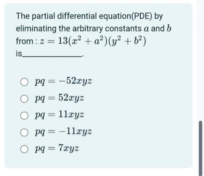 Solved The partial differential equation(PDE) by eliminating | Chegg.com