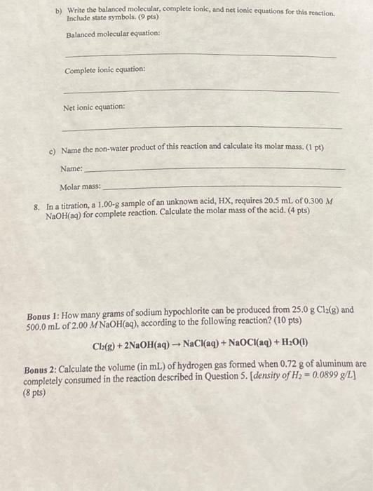 b) Write the balanced molecular, complete ionic, and | Chegg.com