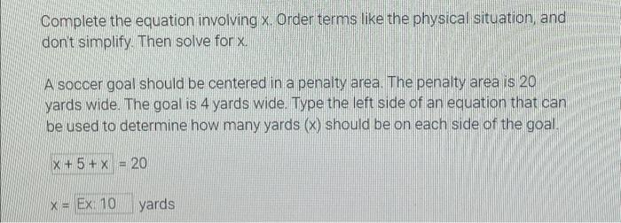 Solved Complete the equation involving x. Order terms like | Chegg.com