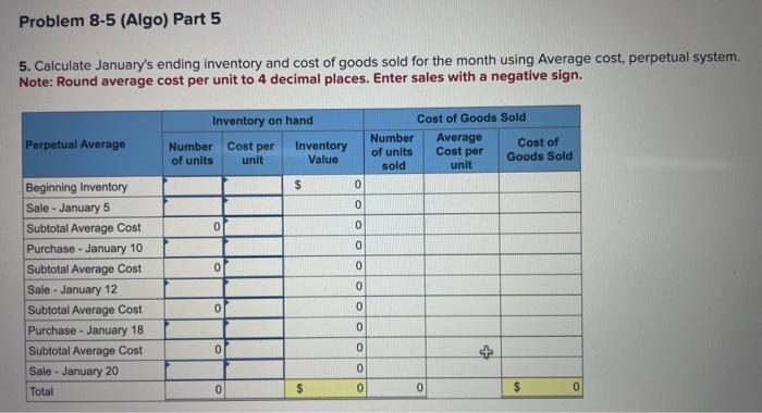 Solved Problem 8-5 (Algo) Various inventory costing methods | Chegg.com