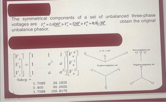 Solved The symmetrical components of a set of unbalanced | Chegg.com
