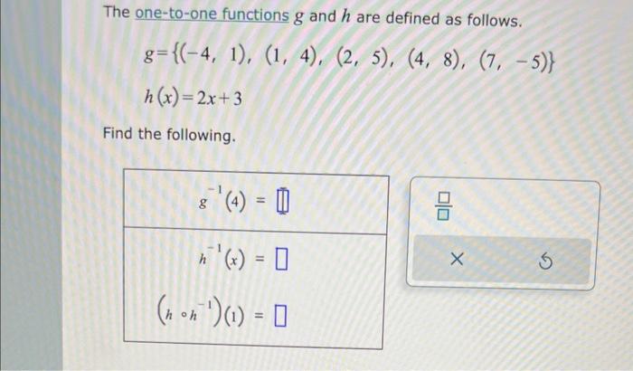 Solved The one-to-one functions g and h are defined as | Chegg.com