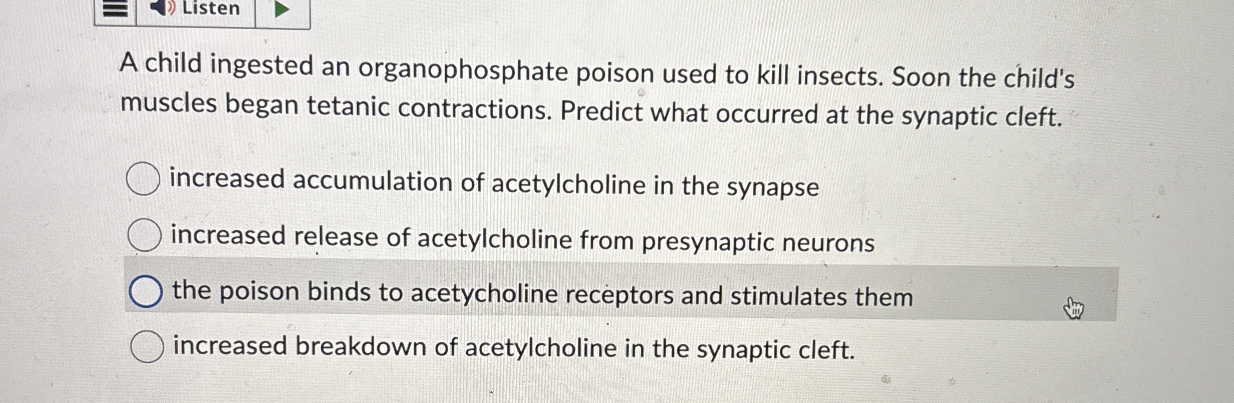 Solved A child ingested an organophosphate poison used to | Chegg.com