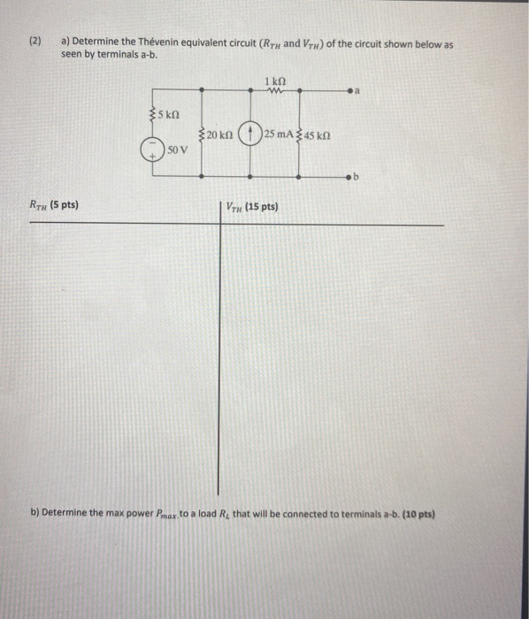 Solved (2) a) Determine the Thévenin equivalent circuit (Rth | Chegg.com