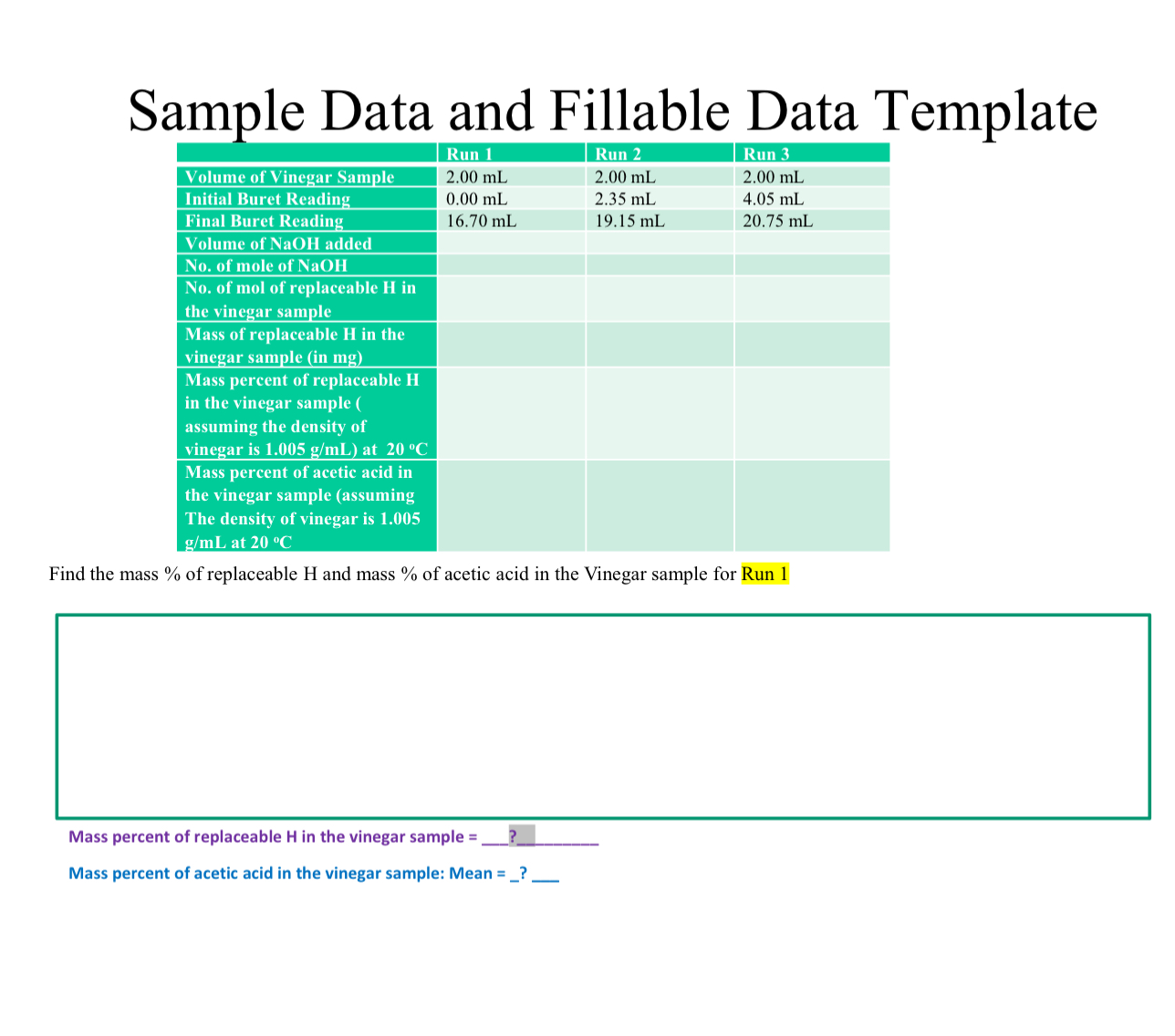 Sample Data And Fillable Data Templatefind The Mass