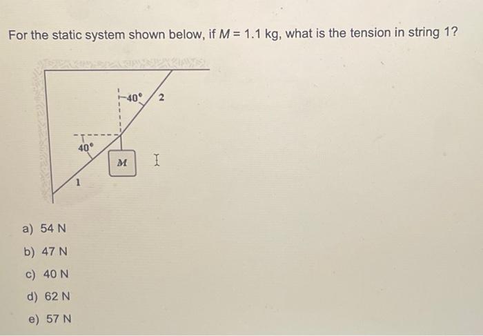 Solved For the static system shown below, if M = 1.1 kg, | Chegg.com