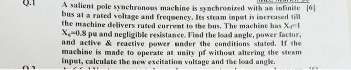 Solved A salient pole synchronous machine is synchronized | Chegg.com
