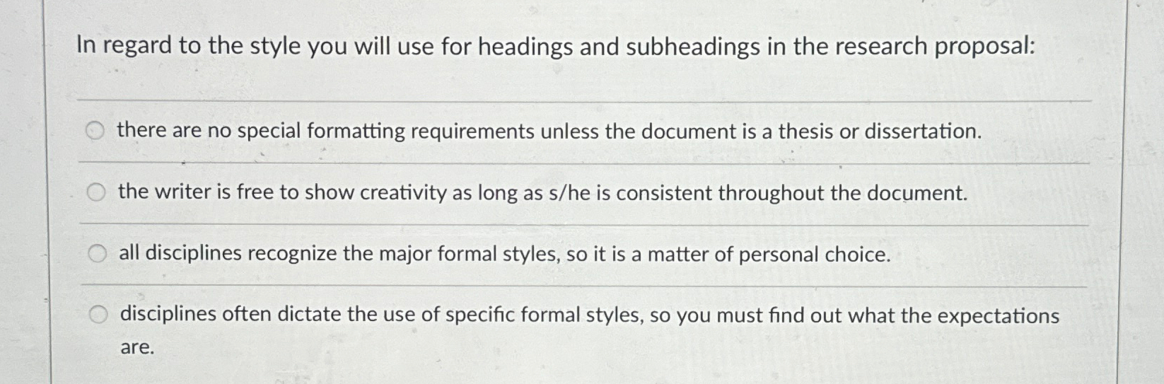 Solved In regard to the style you will use for headings and | Chegg.com