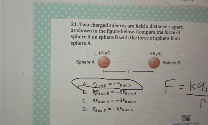 21. Two charged spheres are held a distance r apart, | Chegg.com