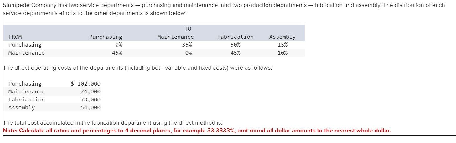 Solved Stampede Company has two service departments — | Chegg.com