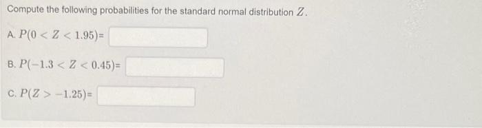Solved Compute the following probabilities for the standard | Chegg.com