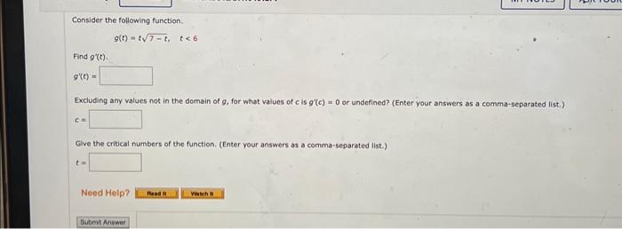 Solved Consider the following function. g(t)=t7−t,t