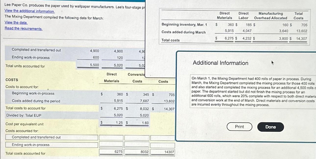 Solved Lee Paper Co. ﻿produces the paper used by wallpaper | Chegg.com