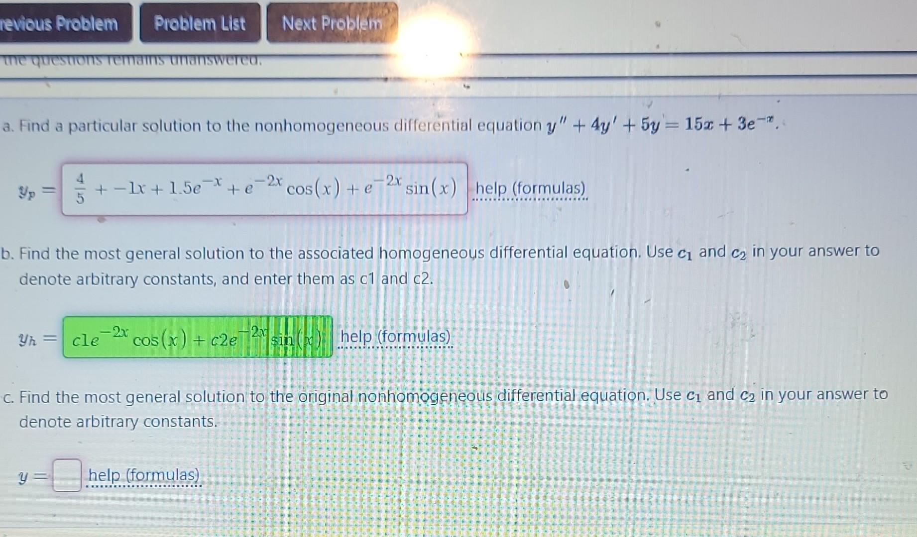 Solved a. Find a particular solution to the nonhomogeneous | Chegg.com