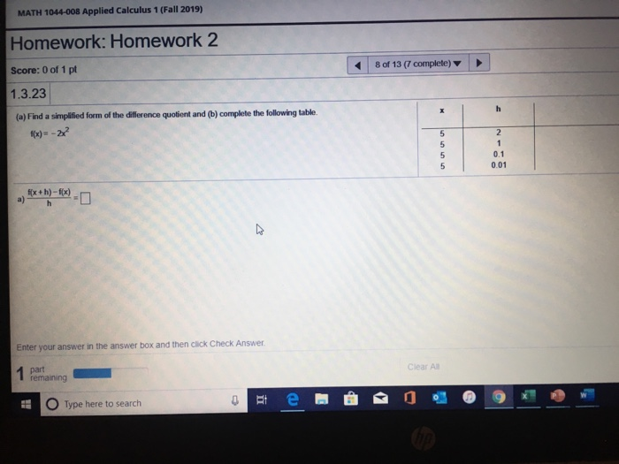 Solved MATH 1044-008 Applied Calculus 1 (Fall 2019) | Chegg.com