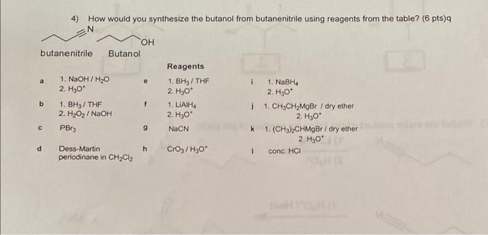 Solved 4) How would you synthesize the butanol from | Chegg.com