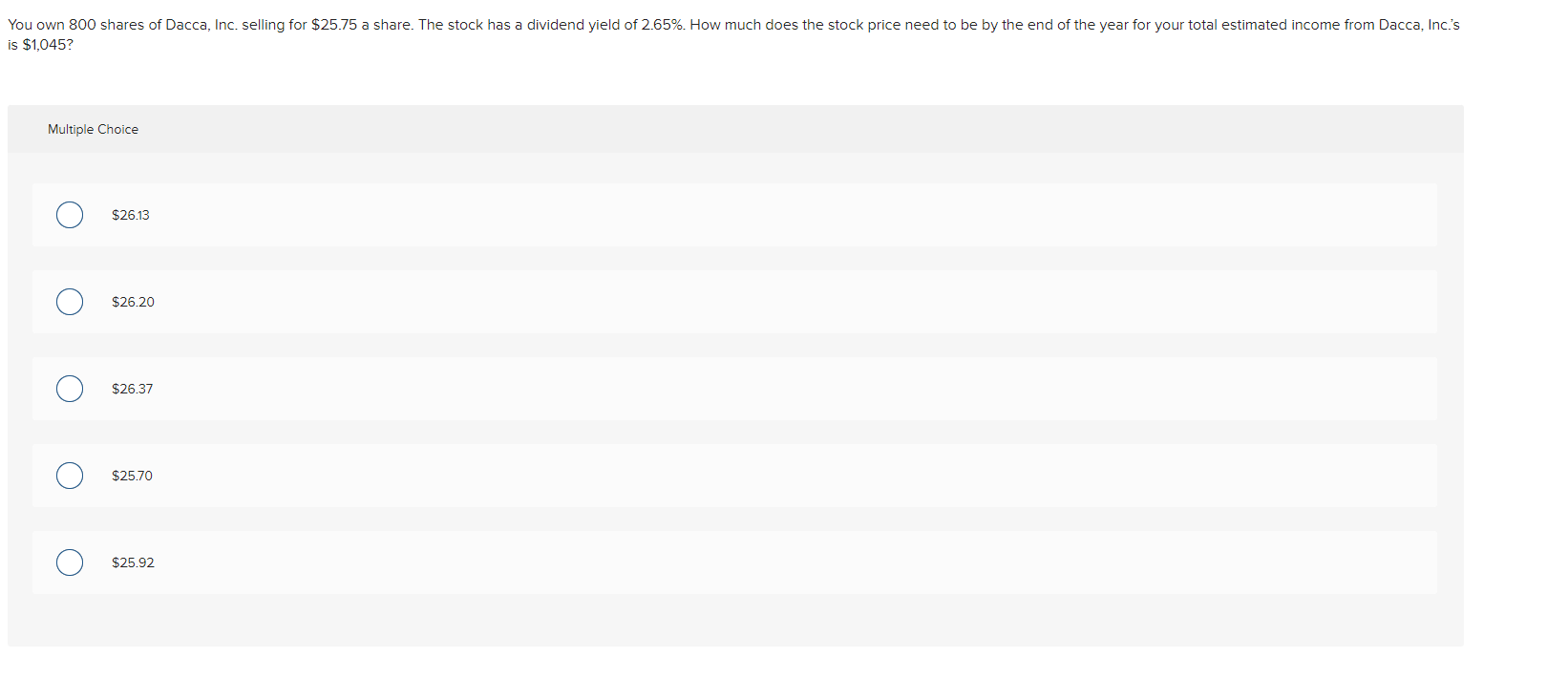 Solved is $1,045 ? Multiple Choice $26.13 $26.20 $26.37 | Chegg.com