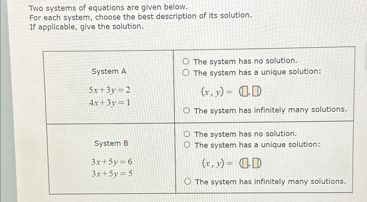 Solved Two systems of equations are given below.For each | Chegg.com