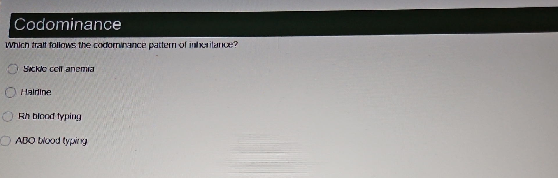 Solved CodominanceWhich trait follows the codominance | Chegg.com