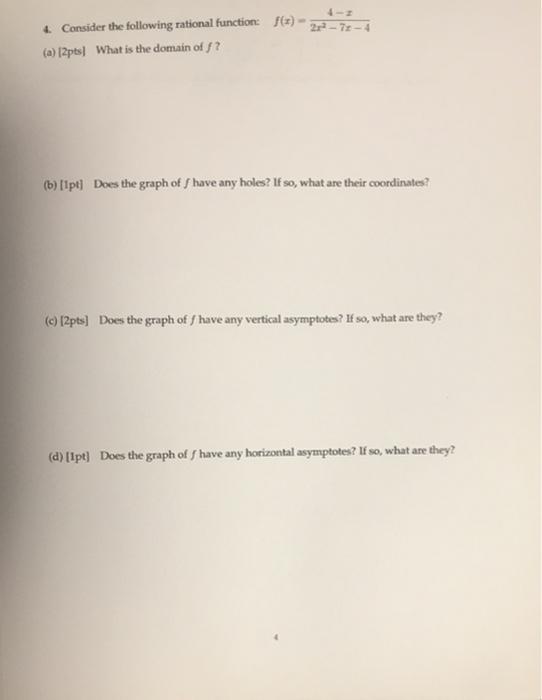Solved 4. Consider the following rational function: | Chegg.com