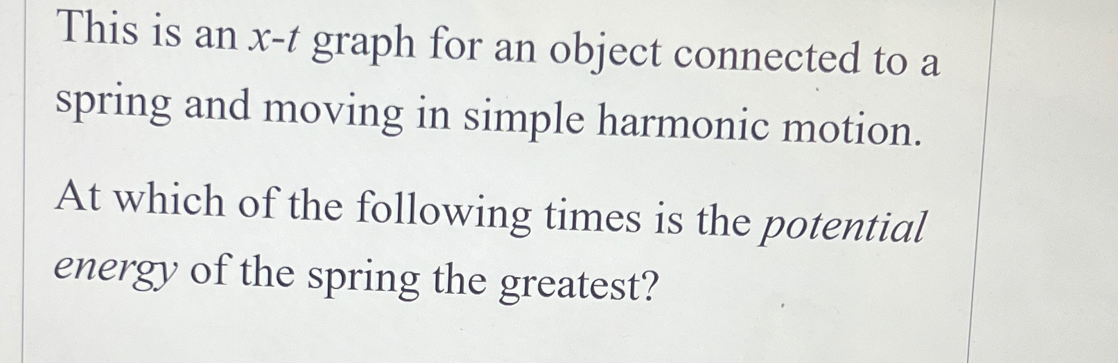 Solved This is an x-t ﻿graph for an object connected to a | Chegg.com