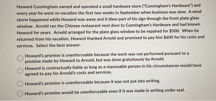Solved Howard Cunningham owned and operated a small hardware | Chegg.com