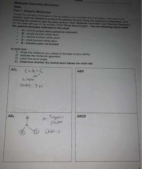 Solved Molecular Geometry Simulation Data: Part 1: Generic | Chegg.com