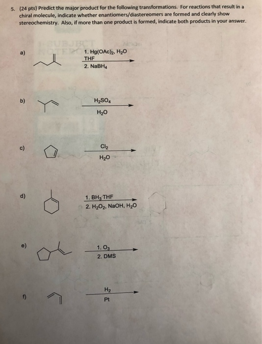 Solved 5. (24 pts) Predict the major product for the | Chegg.com