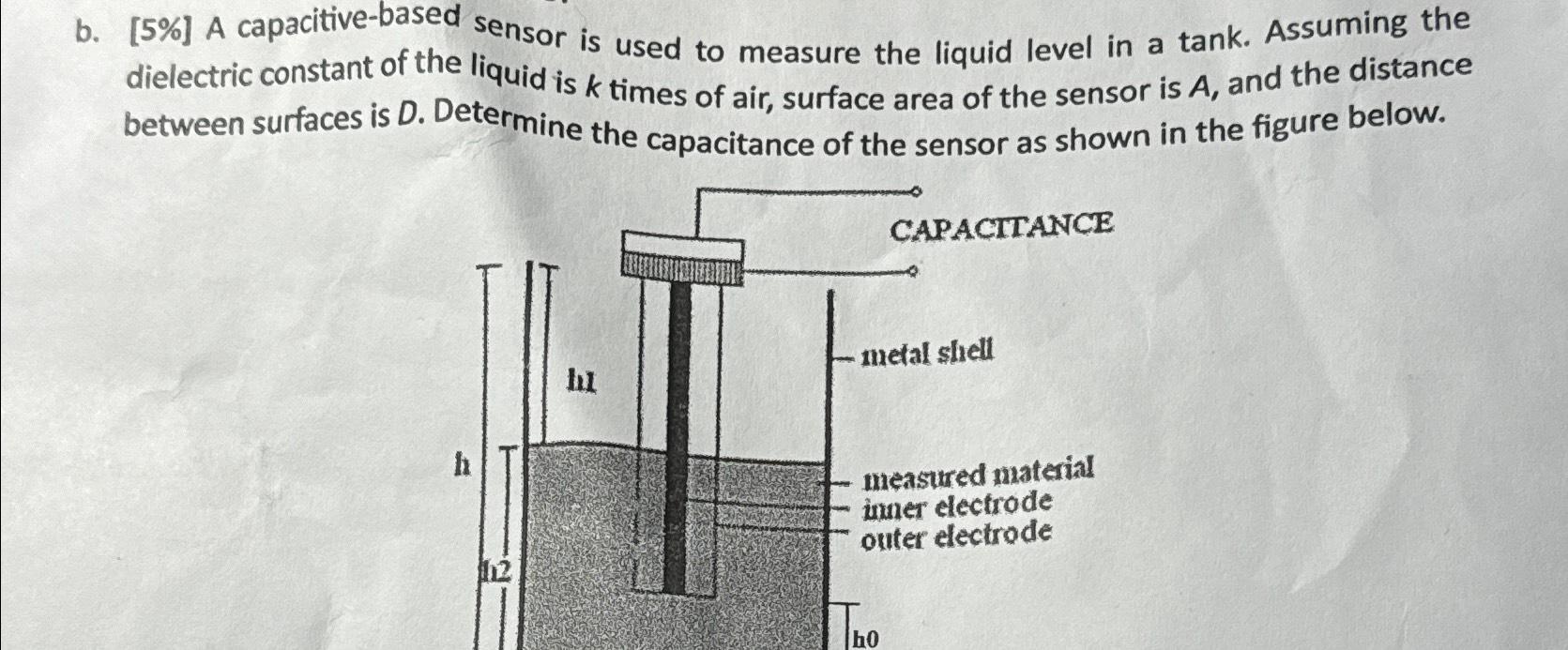 Solved b. [5%] ﻿A capacitive-based sensor is used to measure | Chegg.com