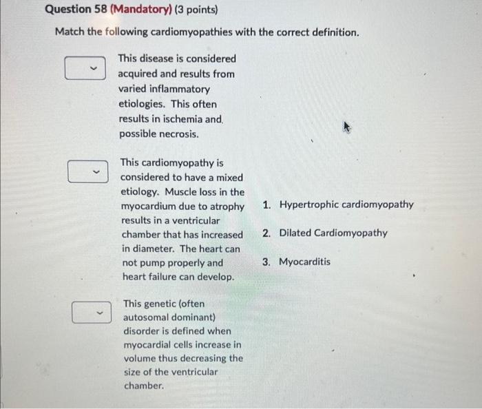 Solved Question 57 (Mandatory) (4 points) Match the | Chegg.com