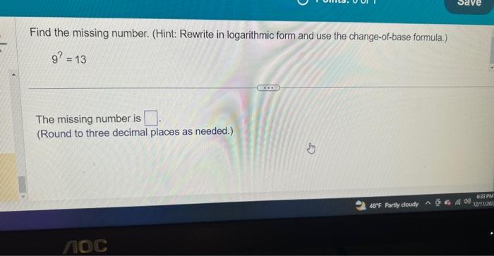 Solved Find the missing number. (Hint: Rewrite in | Chegg.com