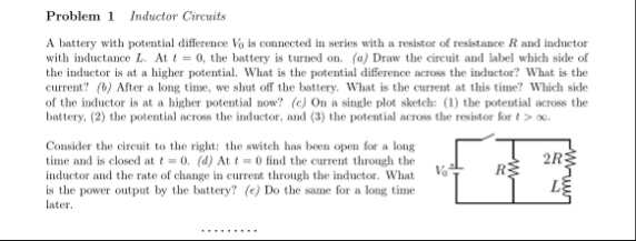 Solved Problem 1 ﻿Inductor CincuitsA battery with potential | Chegg.com