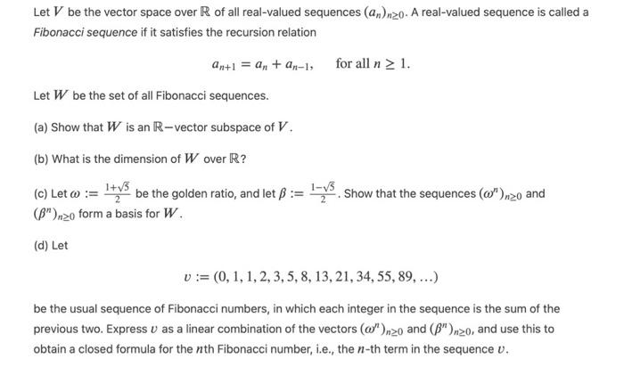 Solved Let V be the vector space over R of all real-valued | Chegg.com