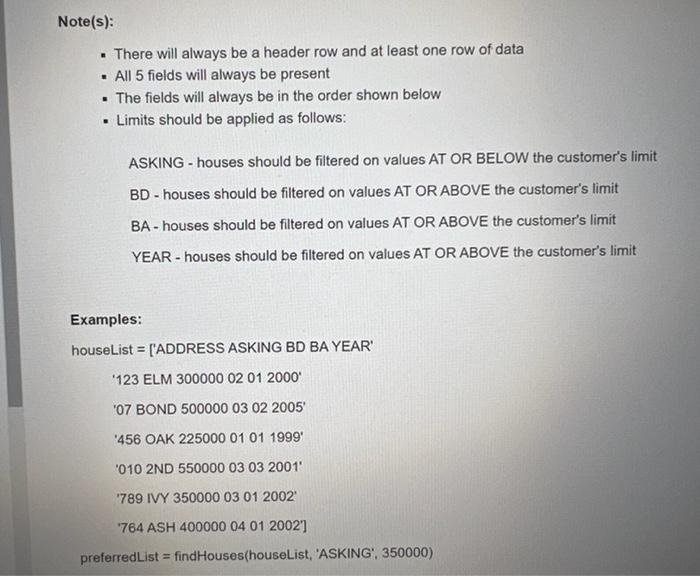 Solved Function: findHouses Input: - (char) Mx25 Array of | Chegg.com