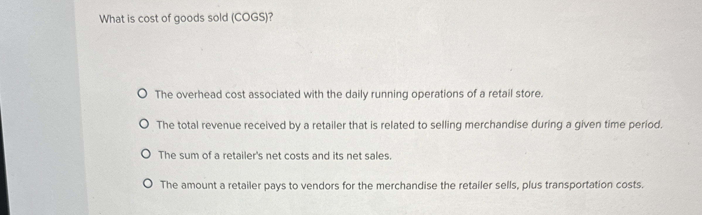 Solved What is cost of goods sold (COGS)?The overhead cost | Chegg.com